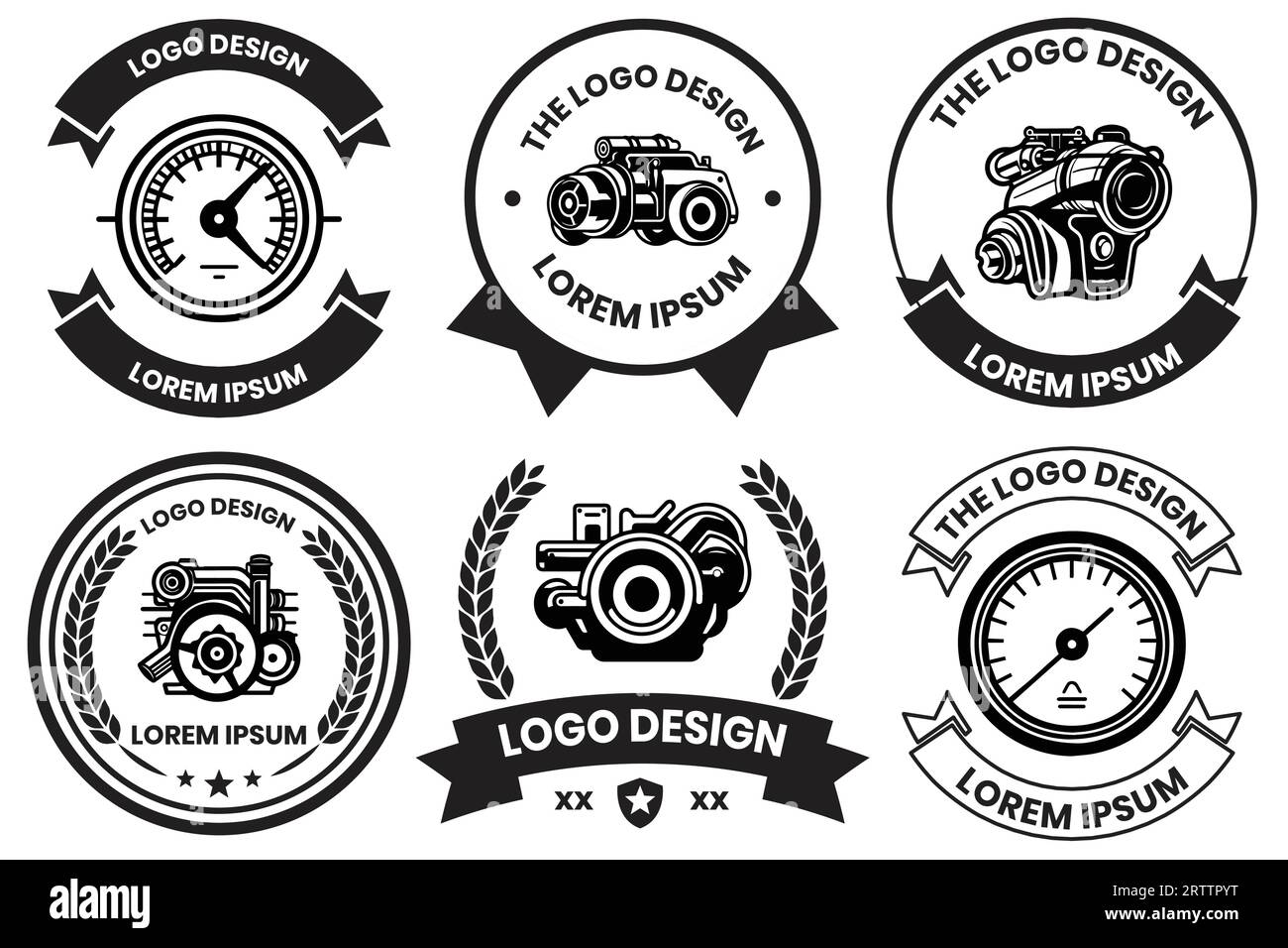 engine logo for machinery in flat line art style isolated on background ...