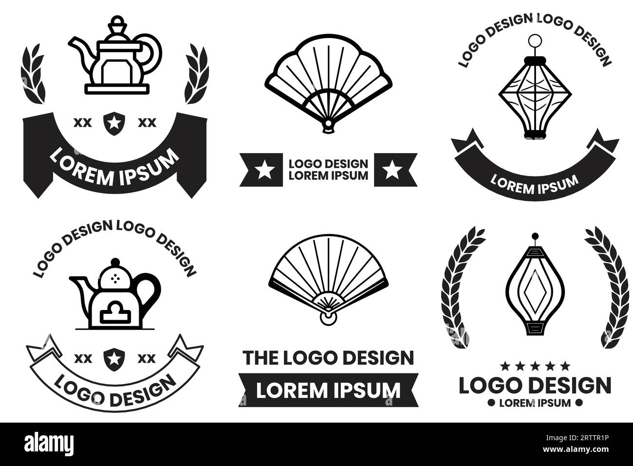 Chinese objects logo in flat line art style isolated on background ...