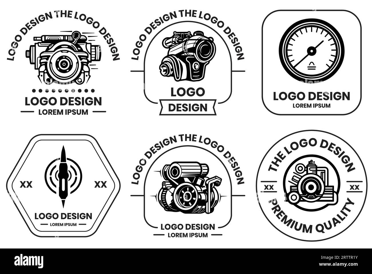 engine logo for machinery in flat line art style isolated on background ...
