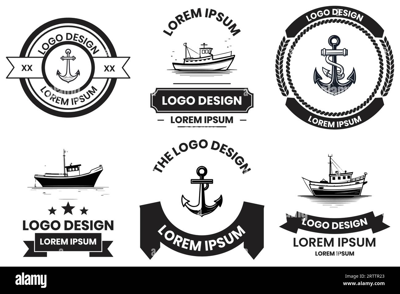 fishing and maritime logo in flat line art style isolated on background ...