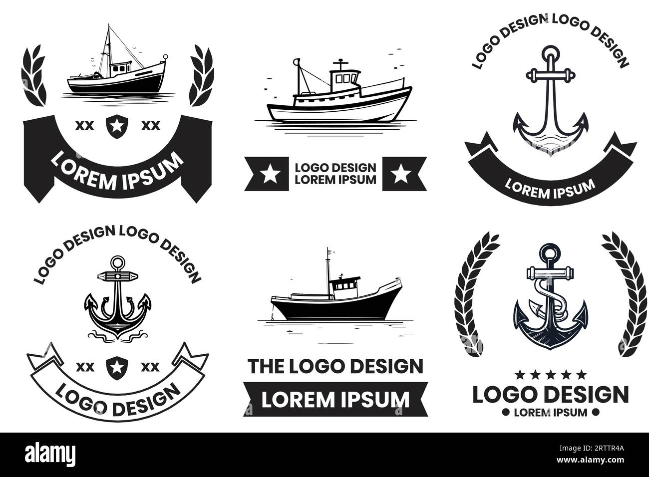 fishing and maritime logo in flat line art style isolated on background ...
