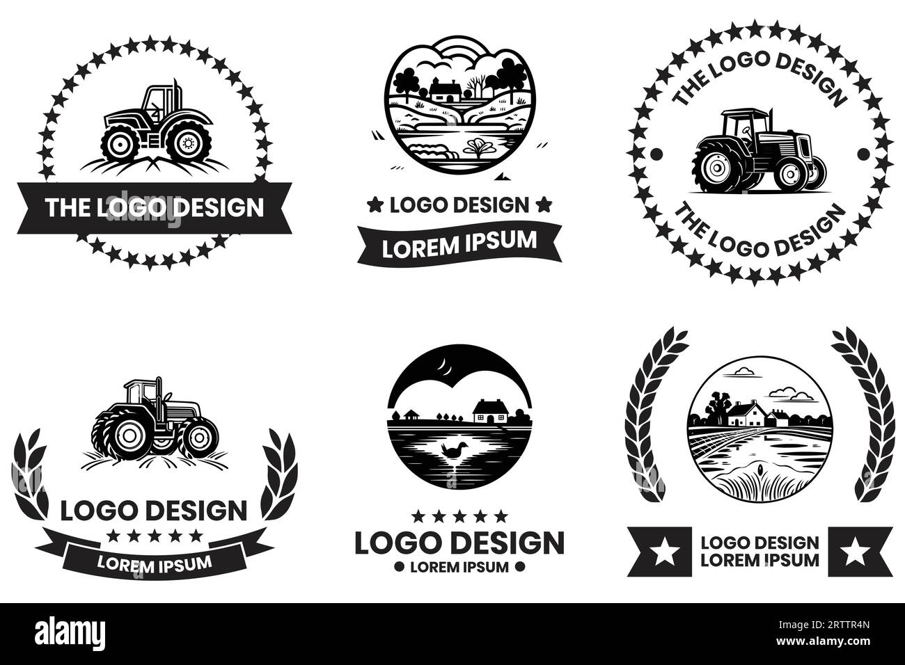 Farms and fields logo in flat line art style isolated on background ...