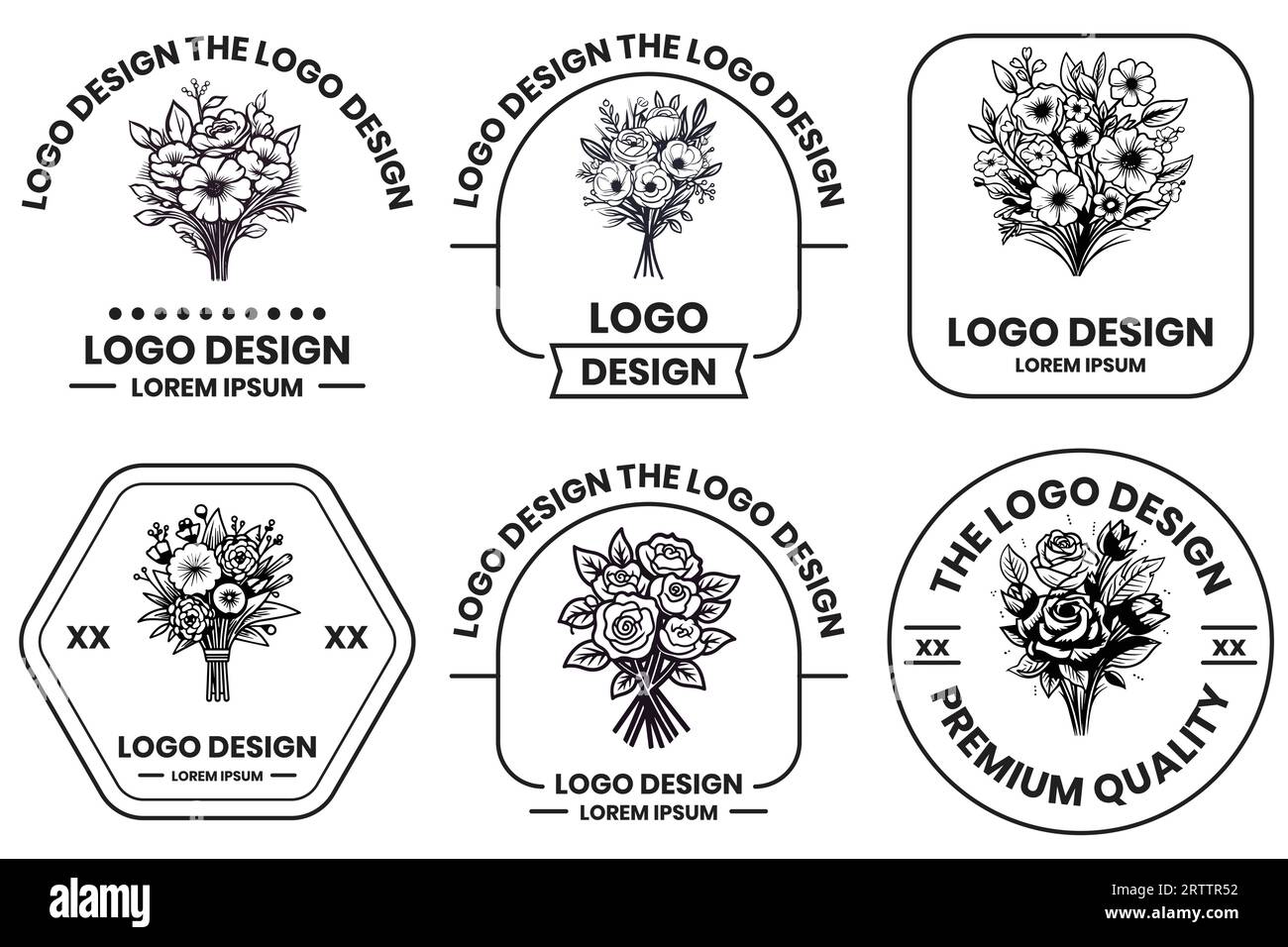 Flower and bouquet logo in flat line art style isolated on background ...