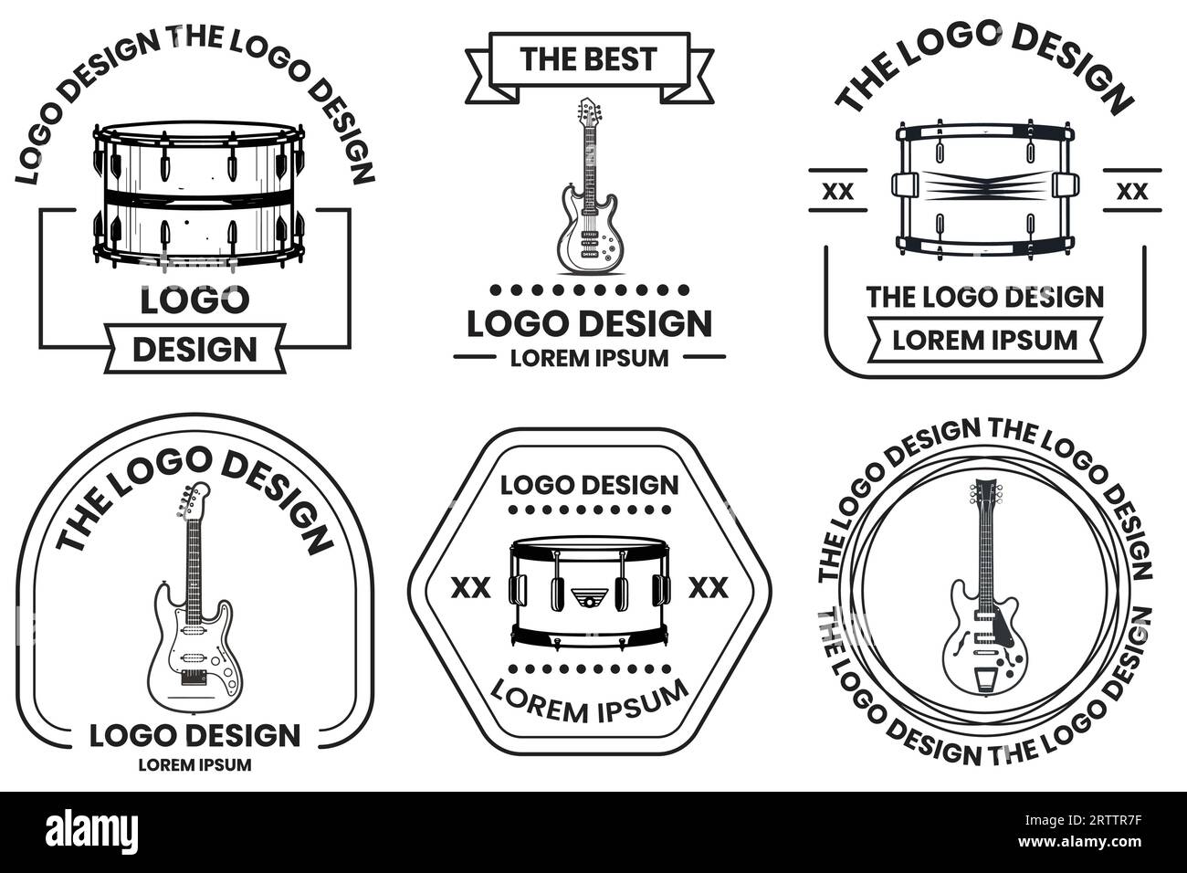musical instrument logo in flat line art style isolated on background ...