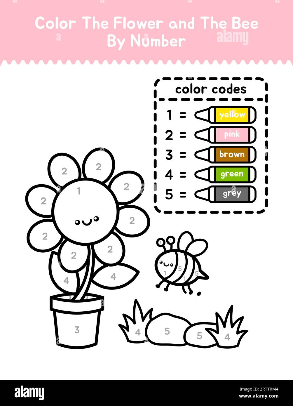 Cute Flower And Bee Color By Number Coloring Page For Children Stock ...