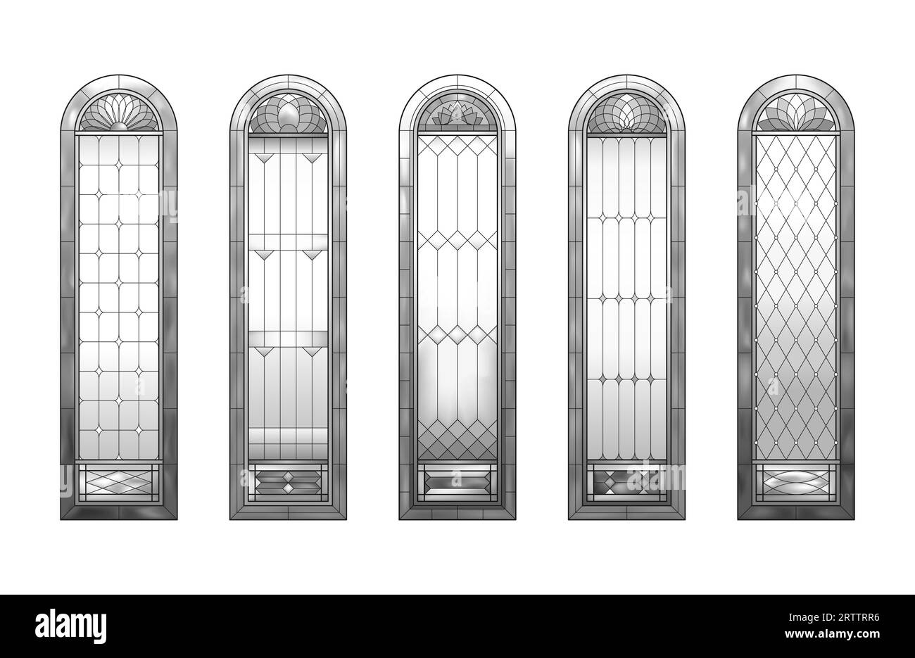 Stained glass Church windows. Gradient black and white frames Stock ...