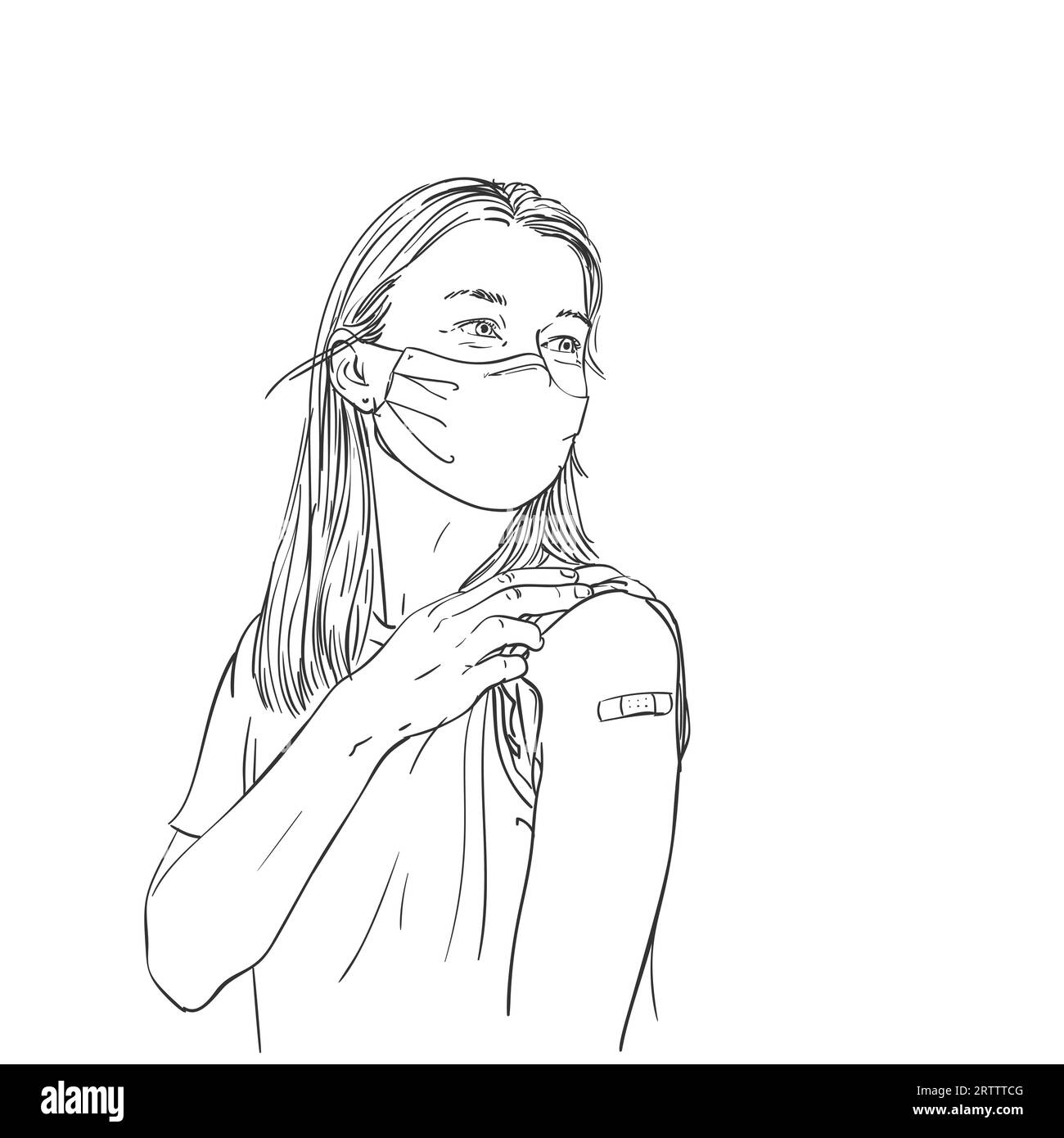 Vaccinated people illustration, Portrait of female in mask after ...
