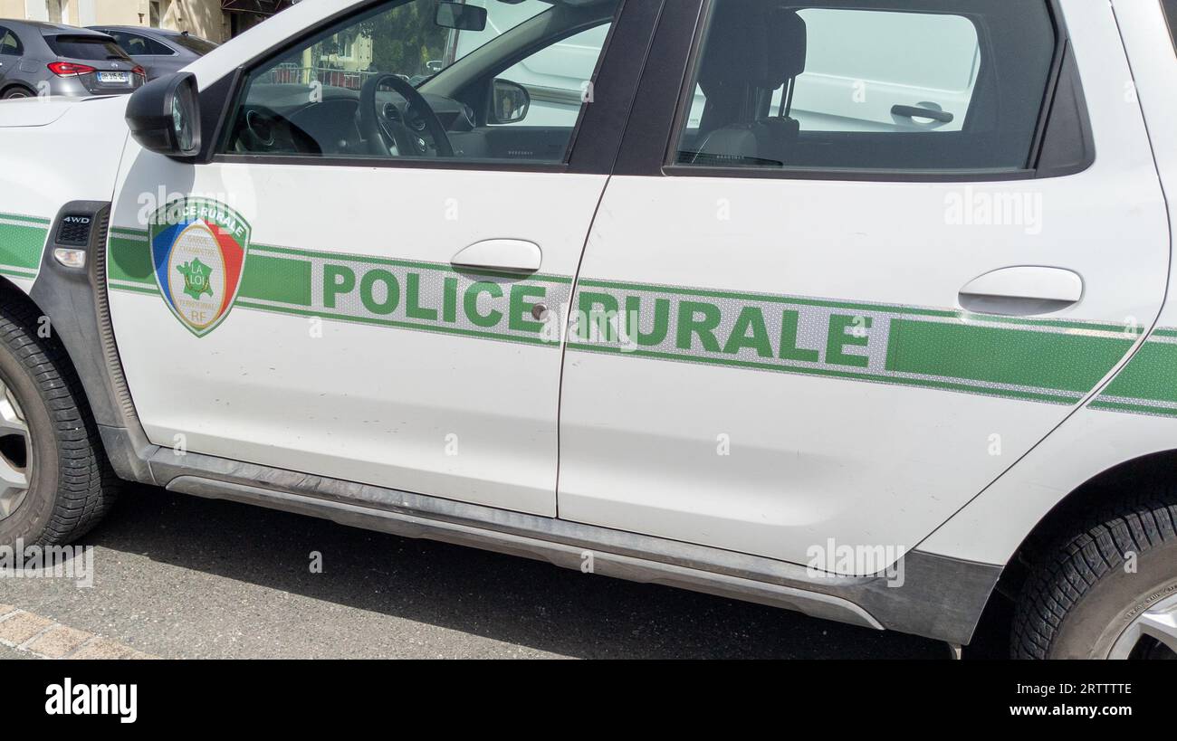 Salaunes , France - 09 12 2023 : police rurale side car french rural ...