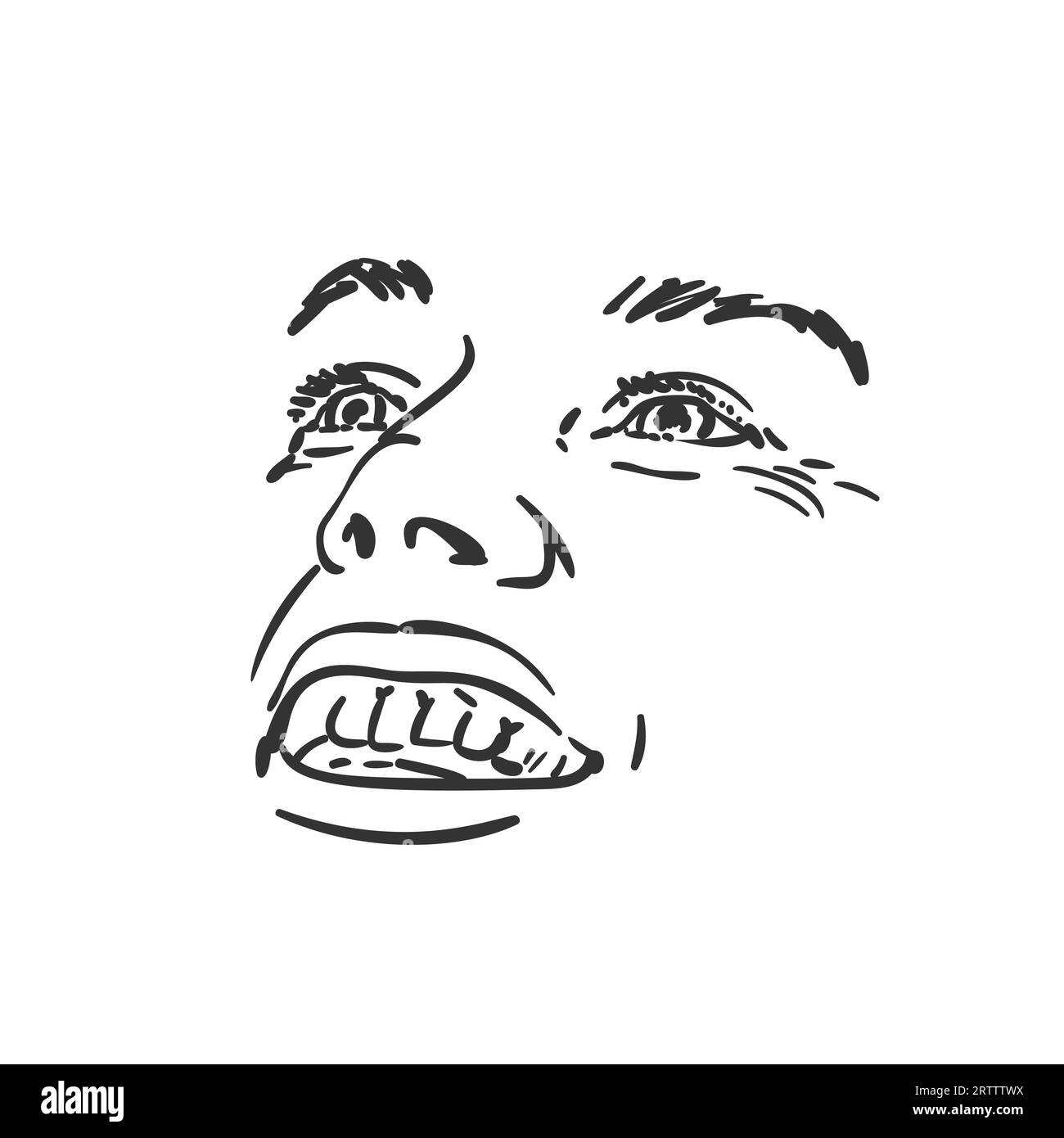 Looking happy woman face drawing, Smiling girl facial features vector ...