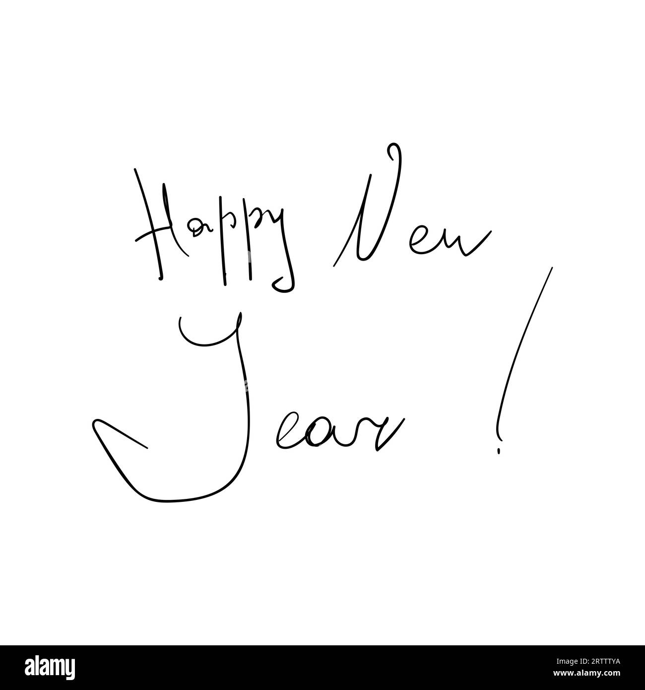 Happy New Year handwritten calligraphy text thin black ink line vector ...