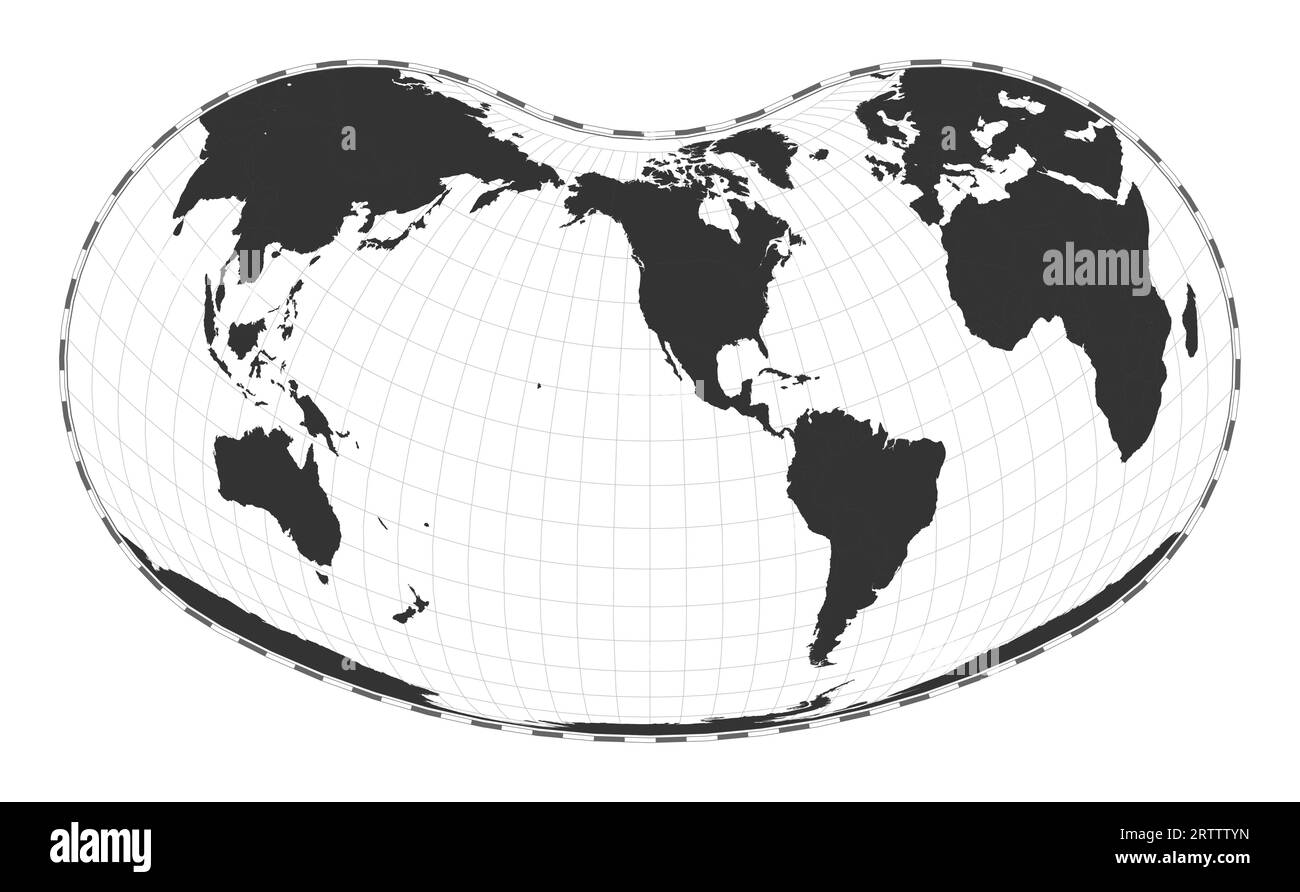 Vector world map. Hill eucyclic projection. Plain world geographical ...