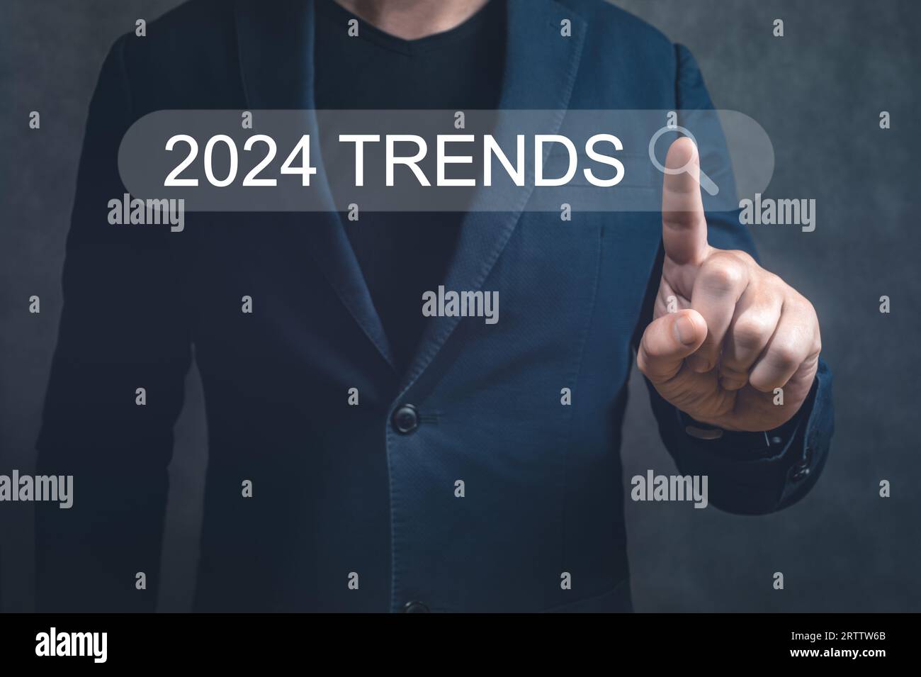 2023 business trend search bar. Businesman hand touching 2023 trends ...