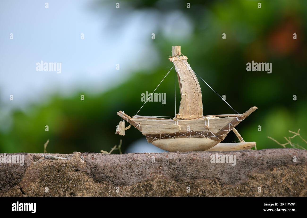 Handmade small traditional wooden boat showcase at Galle fort ...