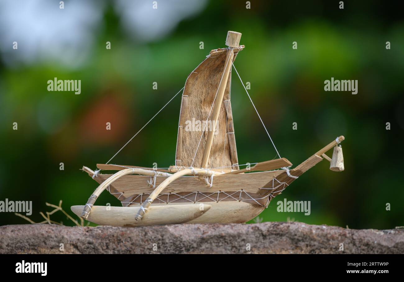 Handmade small traditional wooden boat showcase at Galle fort ...