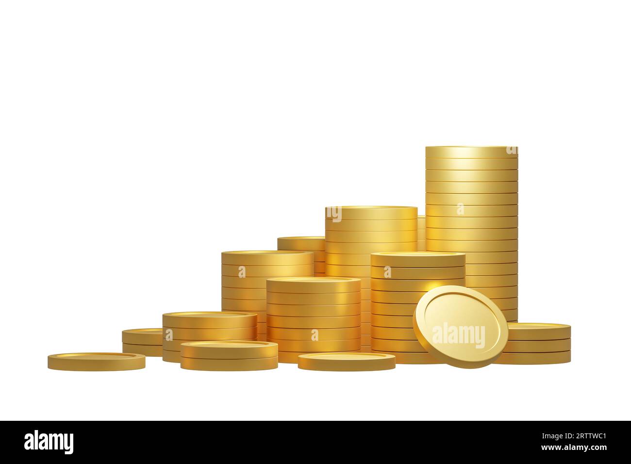 Stacks of shiny coins isolated on white background. Shiny golden coins ...