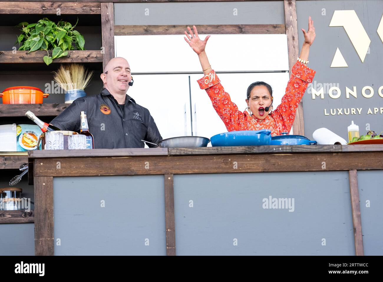 Chris Santos, left, and Maneet Chauhan are seen at the Bourbon and ...