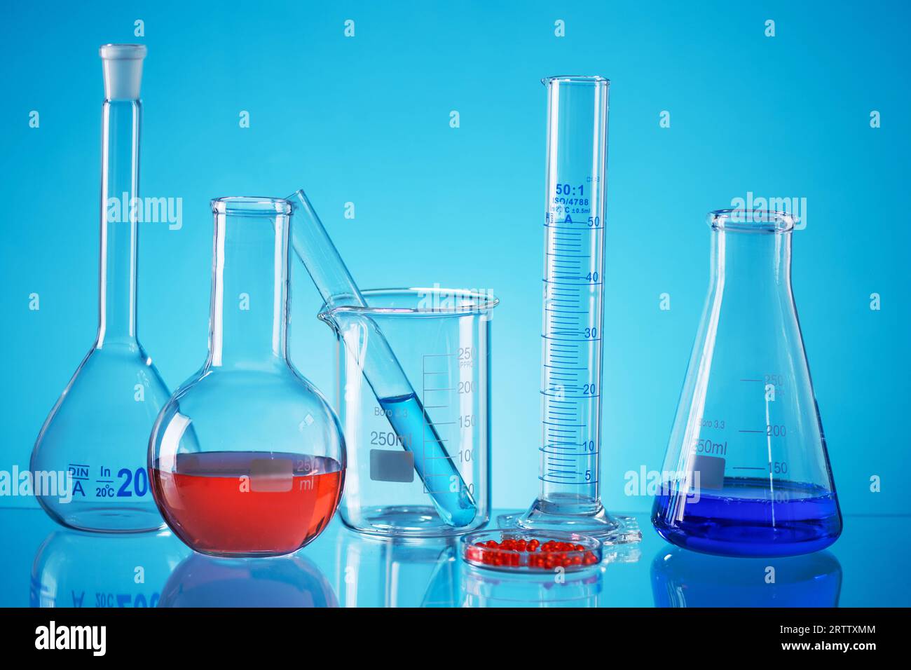 Laboratory Research concept. Scientific laboratory glassware with ...
