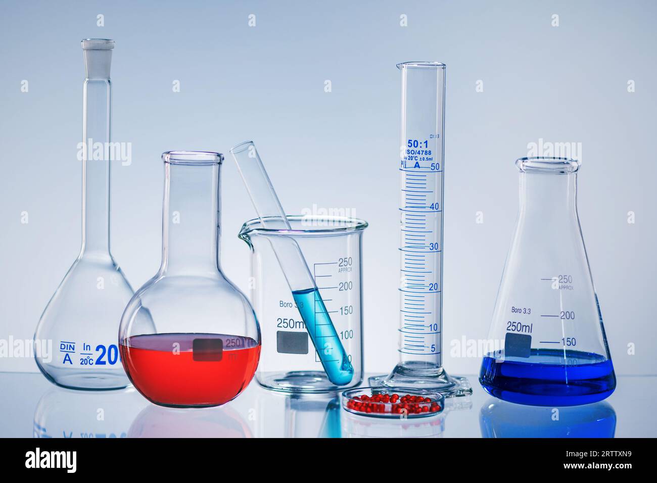 Laboratory Research concept. Scientific laboratory glassware with ...