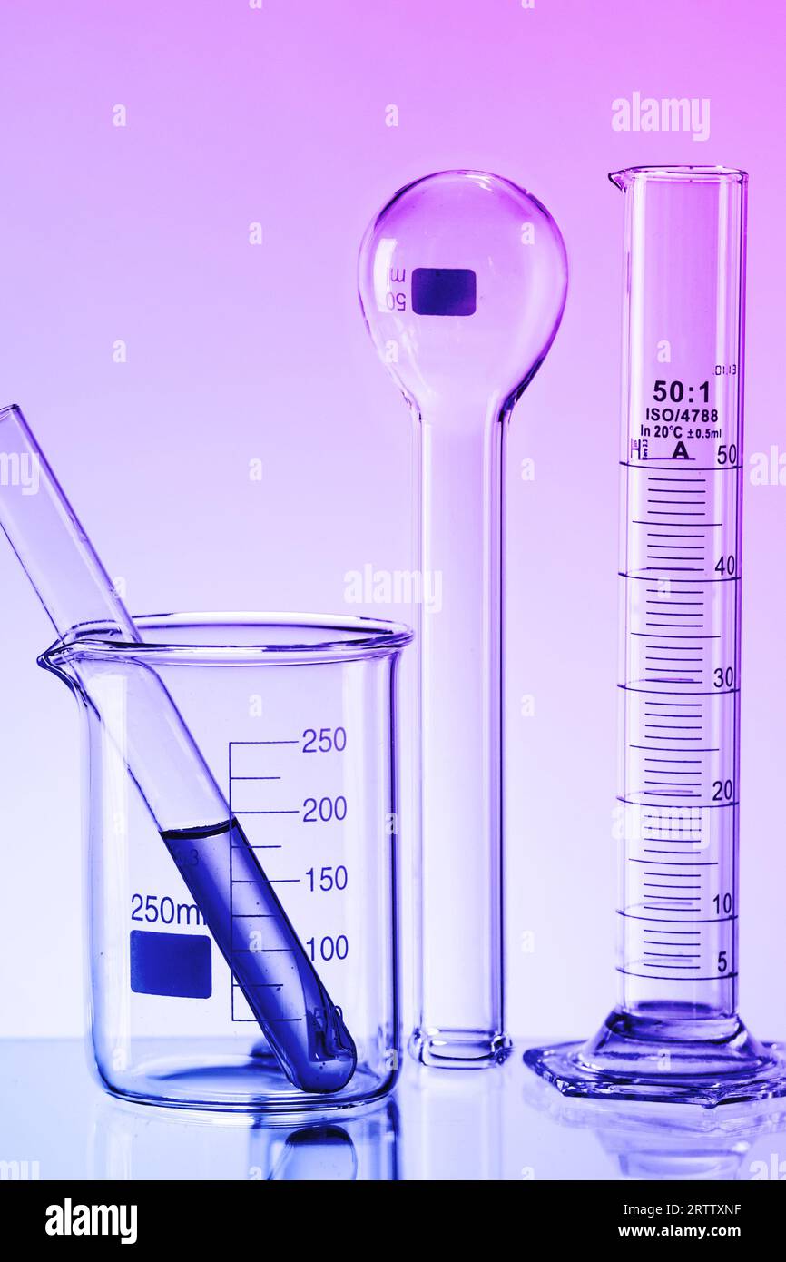 Laboratory Research concept. Scientific laboratory glassware with ...