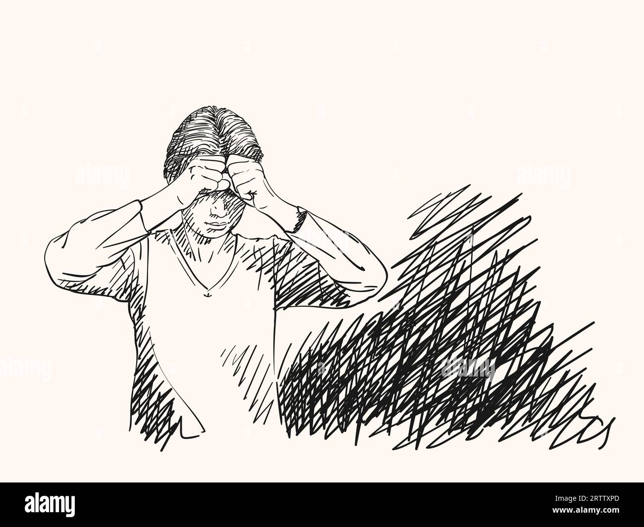 Sketch of young woman has problem holding hands in fists on her ...