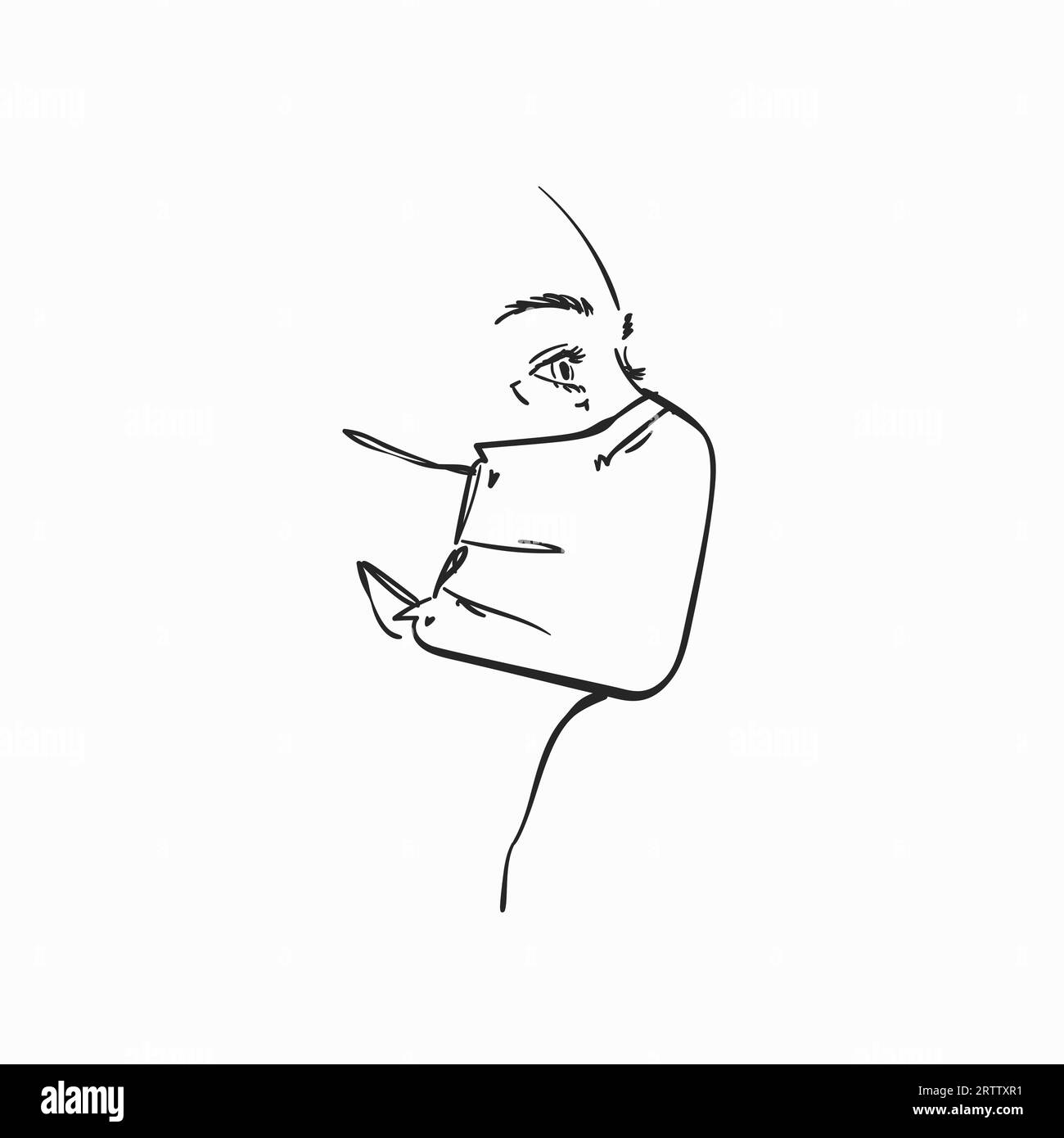 Woman face in profile wearing medical face mask, Hand drawn linear ...