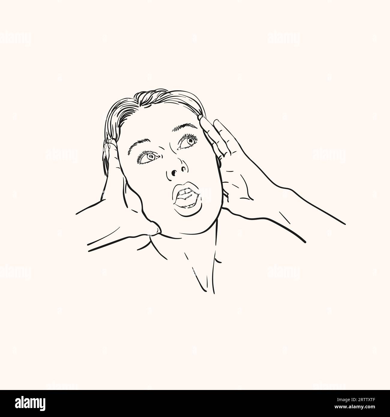 Sketch of surprised young woman looking sideways in excitement ...