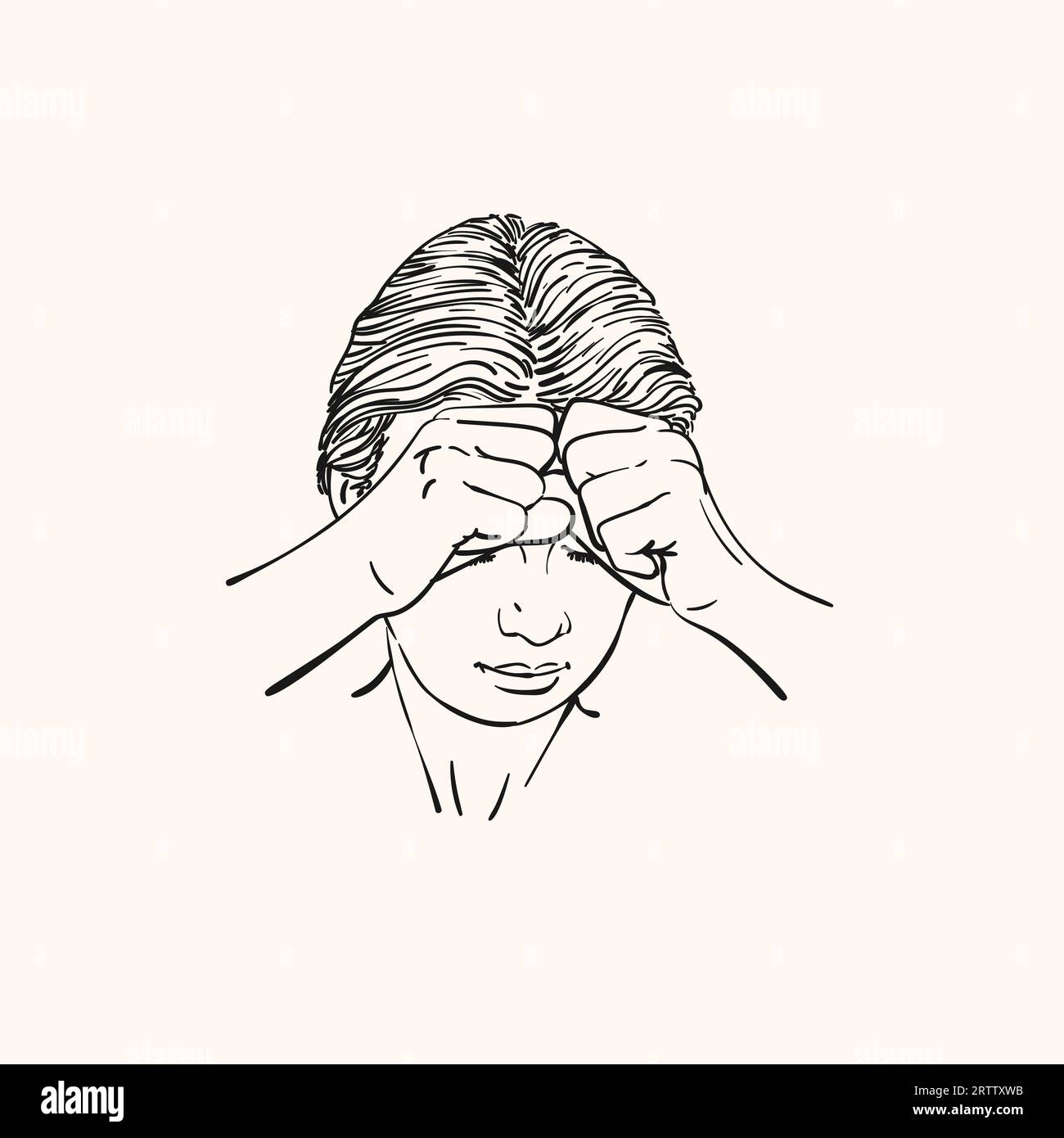 Sketch of young woman has problem holding hands in fists on her ...