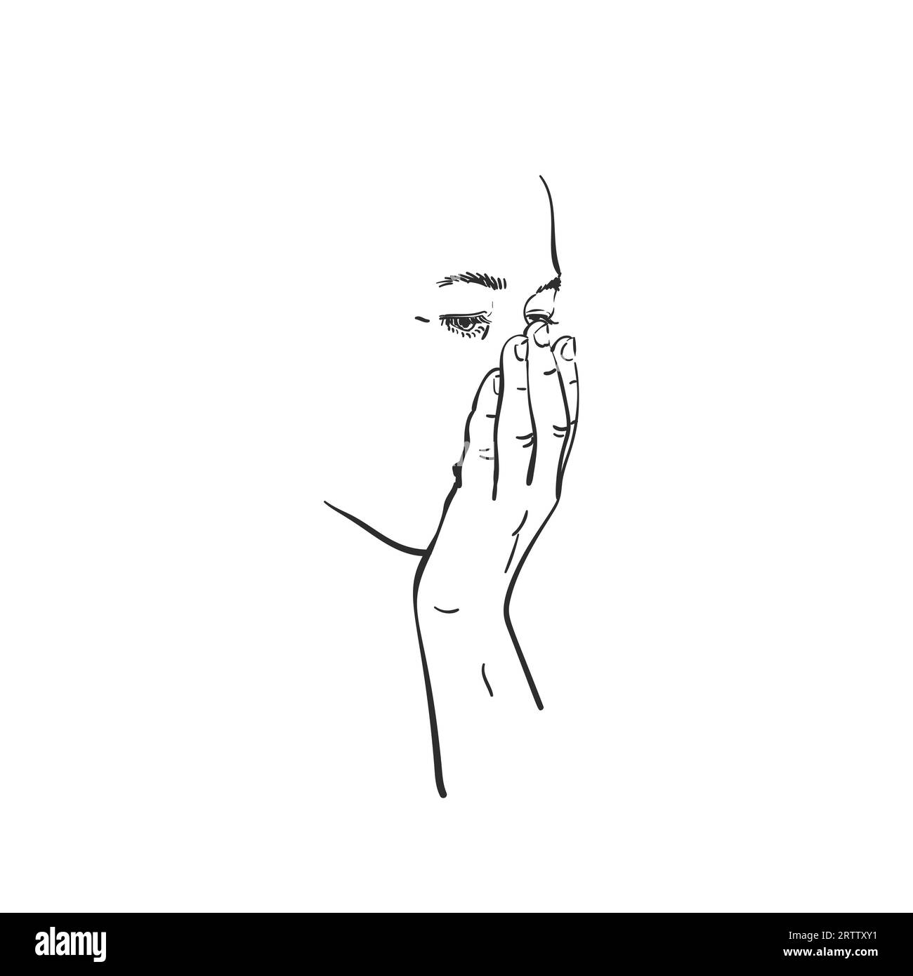 Sketch of coughing woman isolated face covering her mouth with hand ...