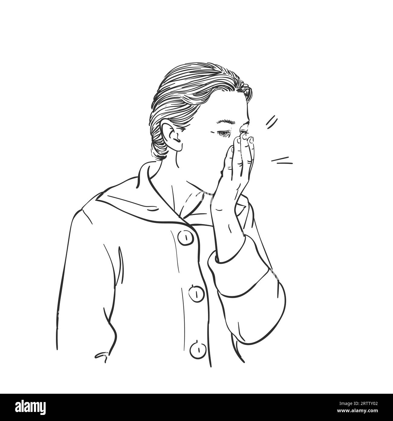 Sketch of coughing woman covering her mouth with hand, Hand drawn vector illustration Stock ...