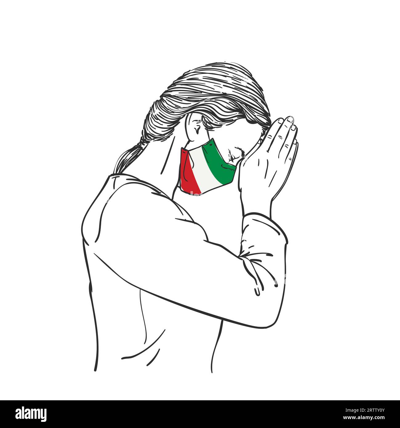 Coronavirus outbreak in Italy, Woman praying for Italy in italian flag ...