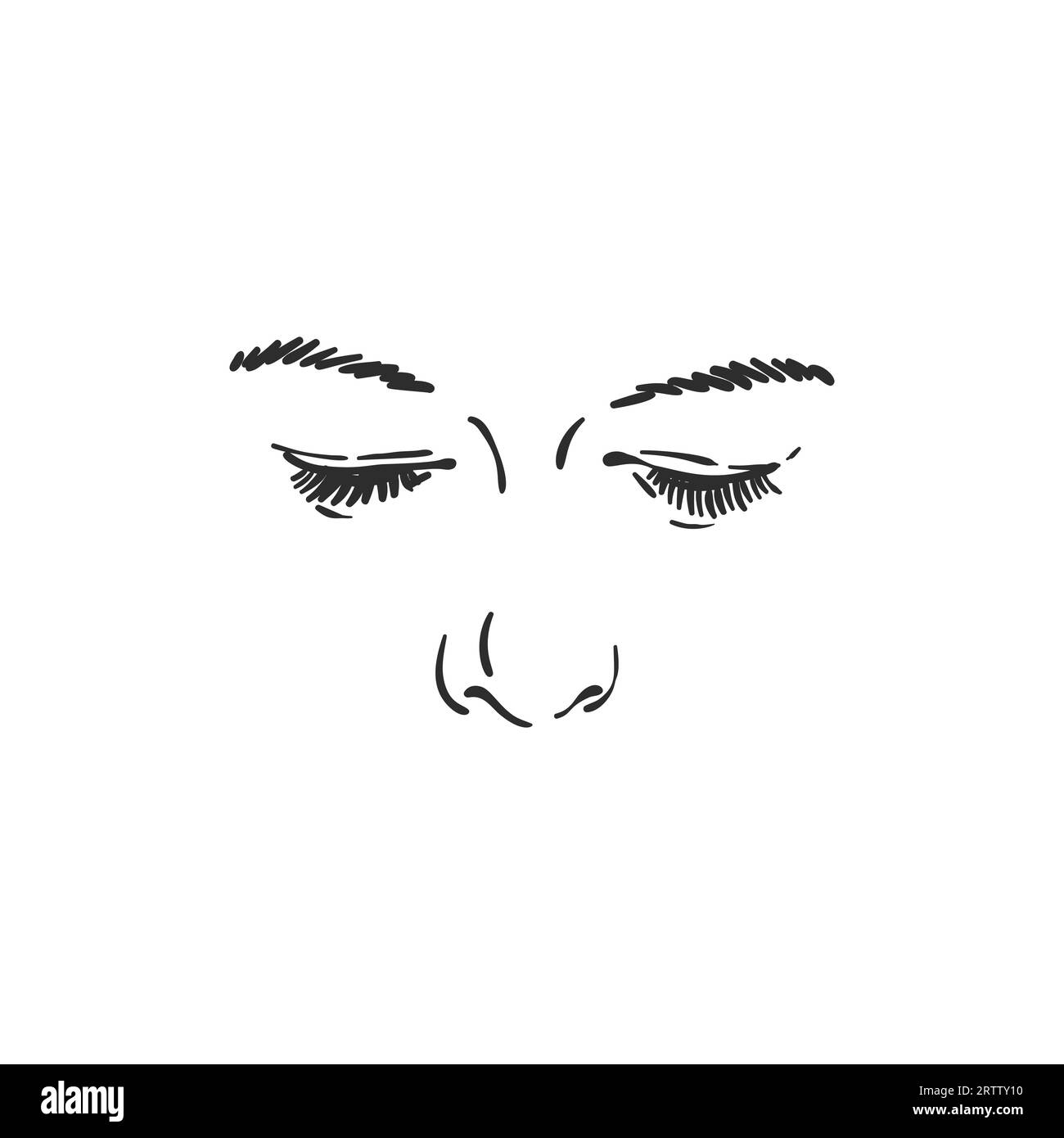Face features of young woman - closed eyes and nose, Vector sketch ...