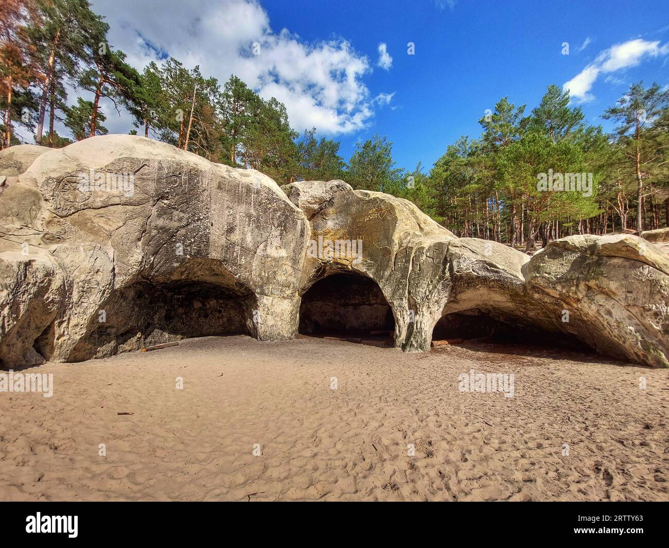 Sand stone caves near Blankenburg in the Harz mountains in Germany ...