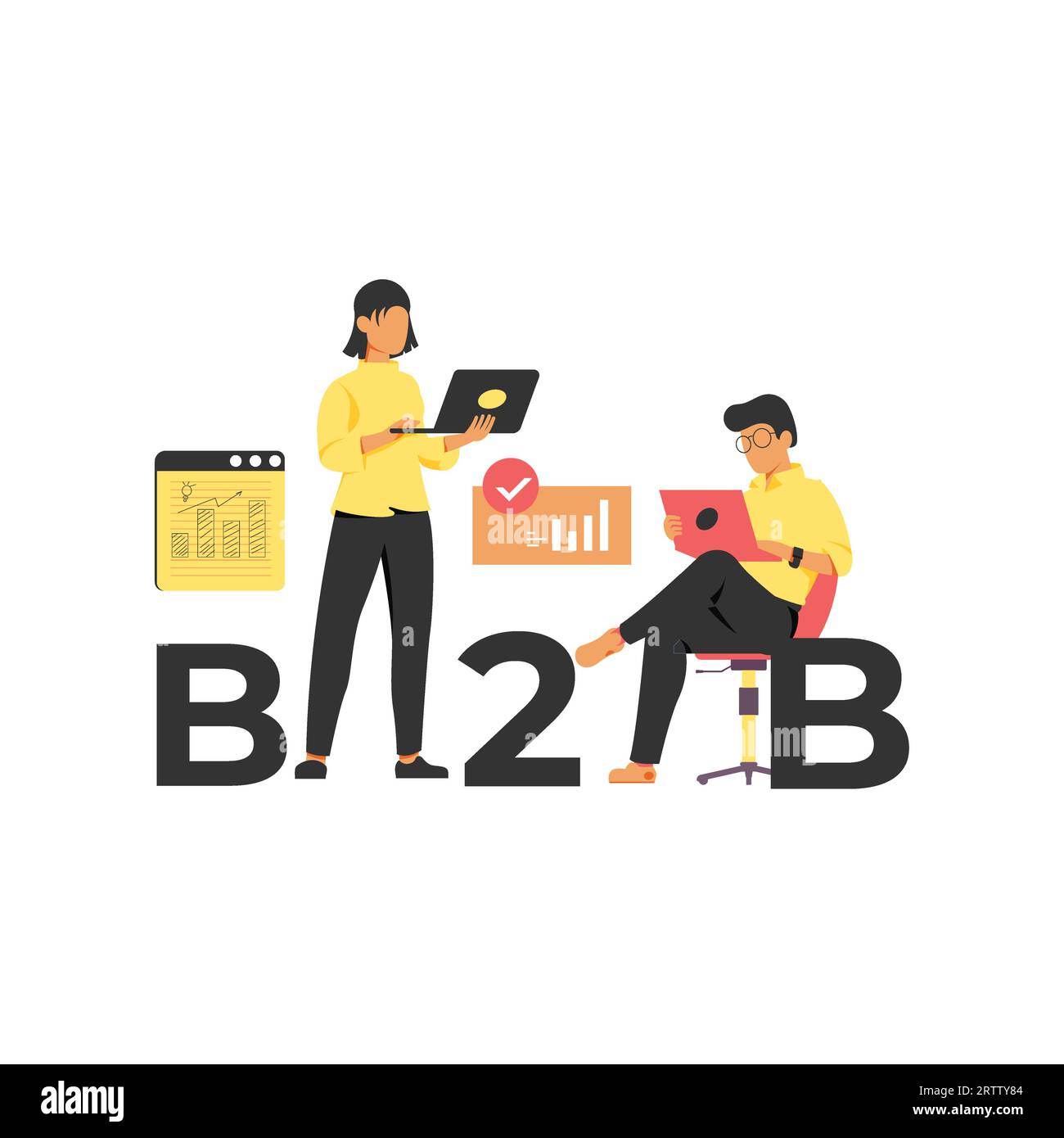 Businessman and businesswoman working together. B2B conceptual design in flat style vector ...