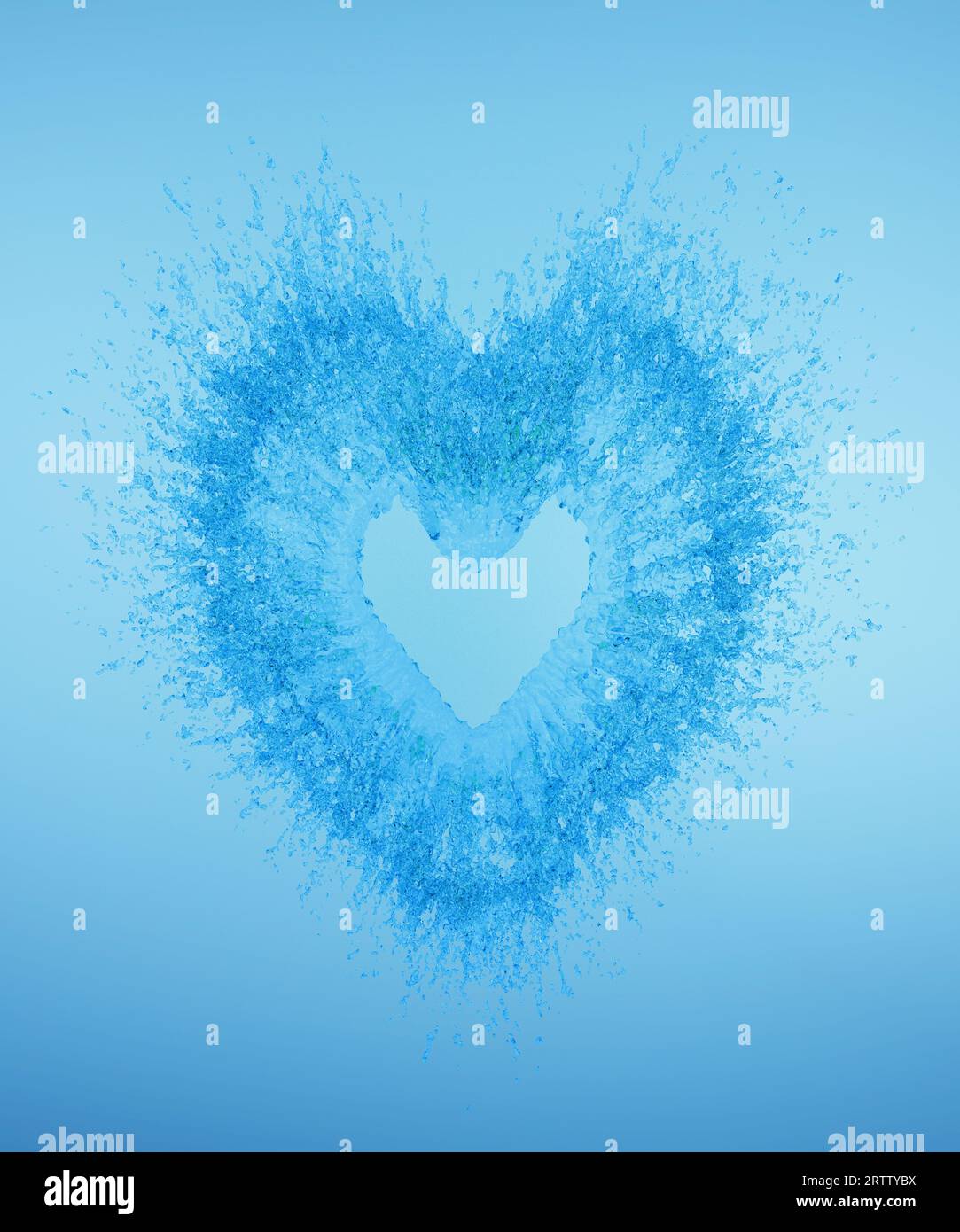 A fluid water heart expanding gracefully across a serene soft blue ...