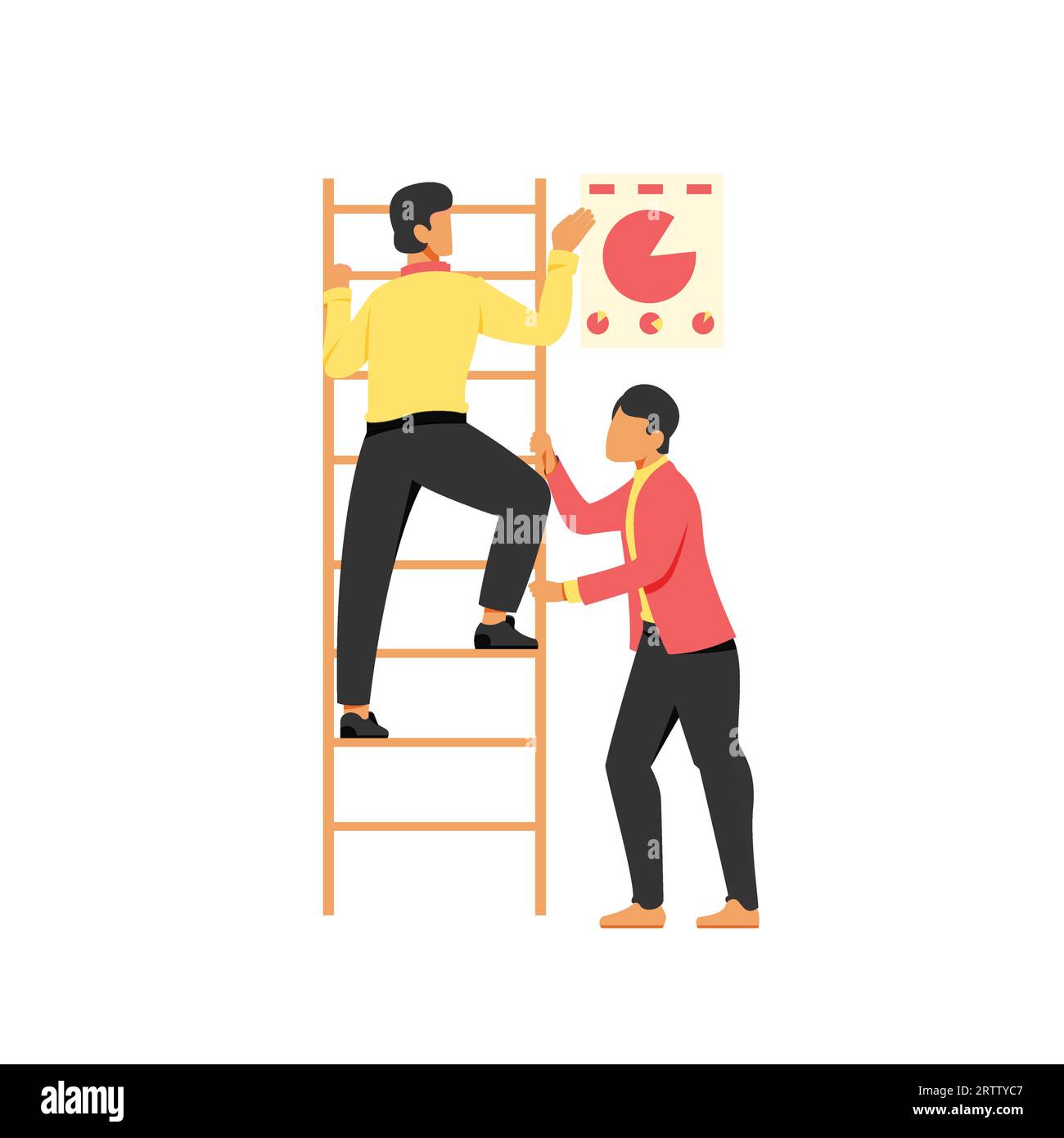 Man and Woman Working on Ladders for a business teamwork Concept ...
