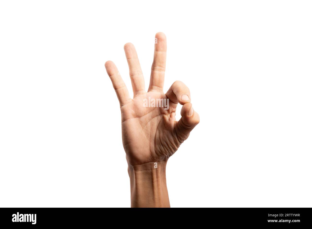 black male Hand OK sign on white background Stock Photo - Alamy
