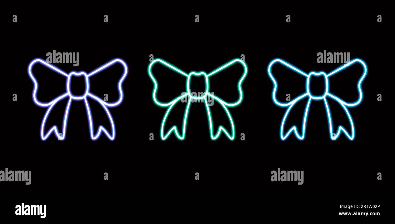 Neon Bow Set Illustration, glowing desktop icon, neon sticker, neon ...