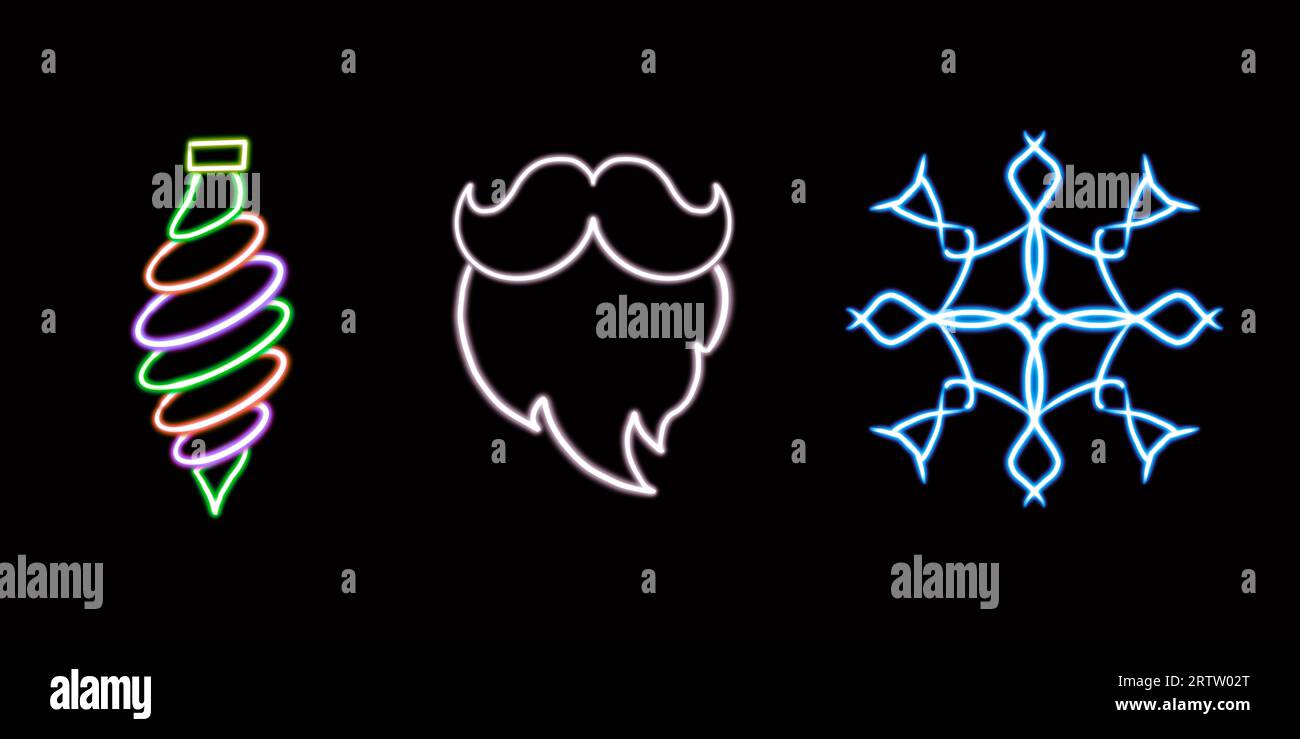 Neon Christmas Ornaments Set, glowing desktop icon, neon sticker, neon ...