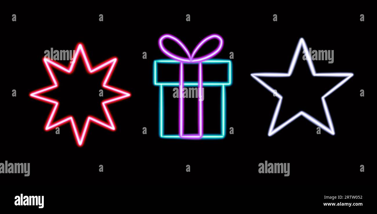 Neon Gift Boxes Set, glowing desktop icon, neon sticker, neon figure ...