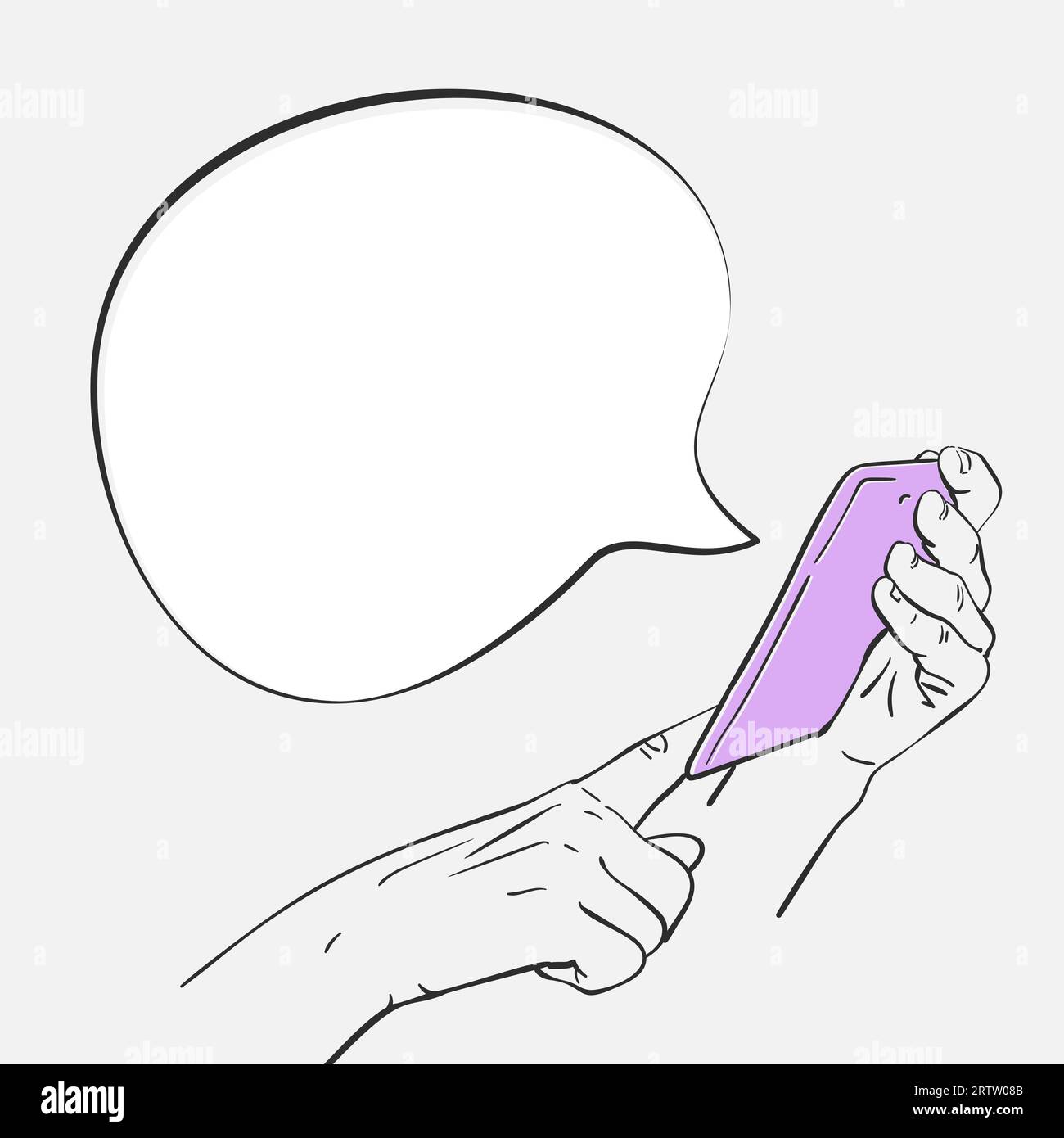 Speech bubble from tablet in hand with finger touch screen, Hand drawn ...