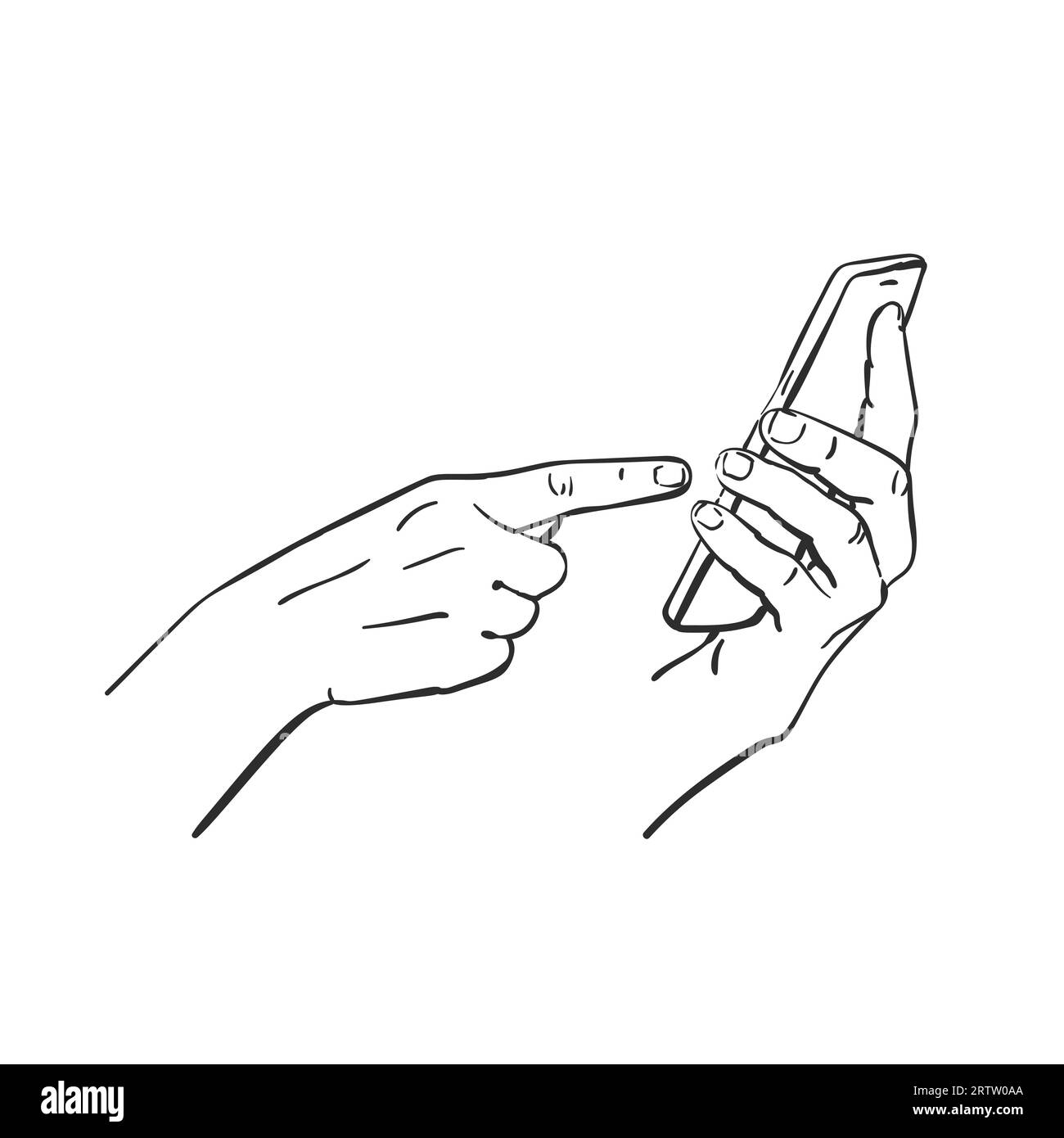 Sketch Of Hand Holding Smartphone And Finger Pointing Hand Drawn