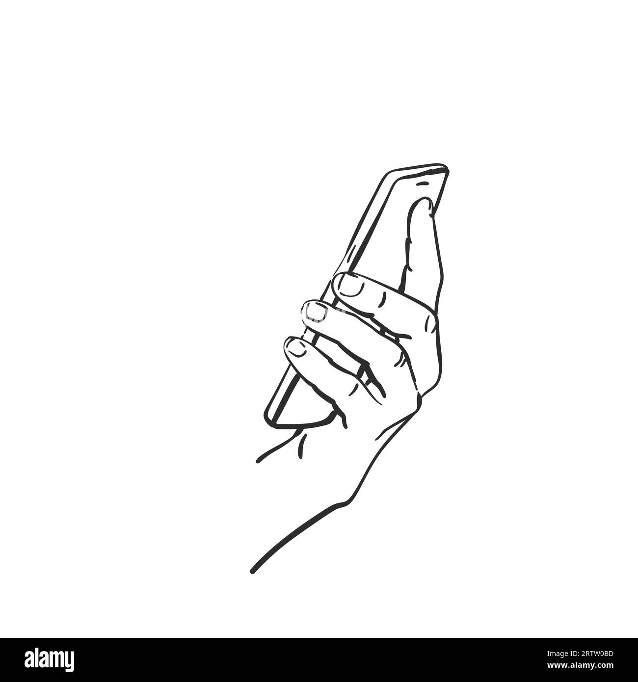 Vector sketch of hand holding smartphone, Hand drawn illustration ...