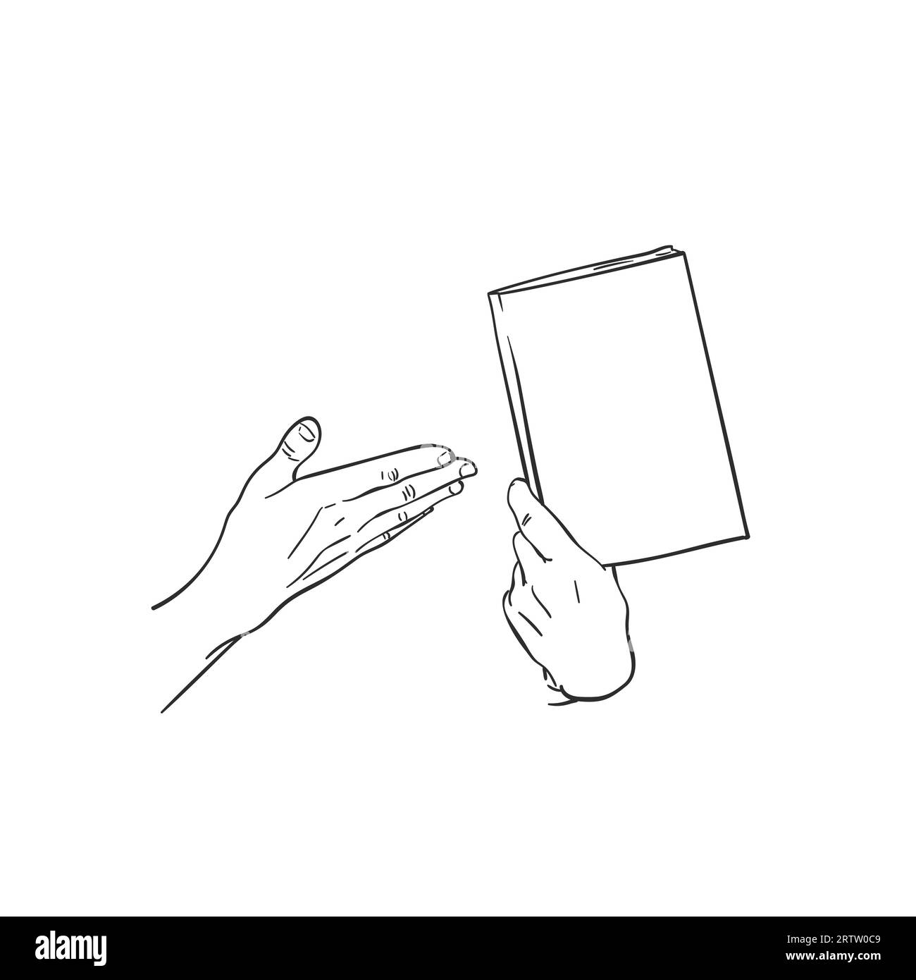 Sketch of book in hand and other palm showing on it, Hand drawn ...