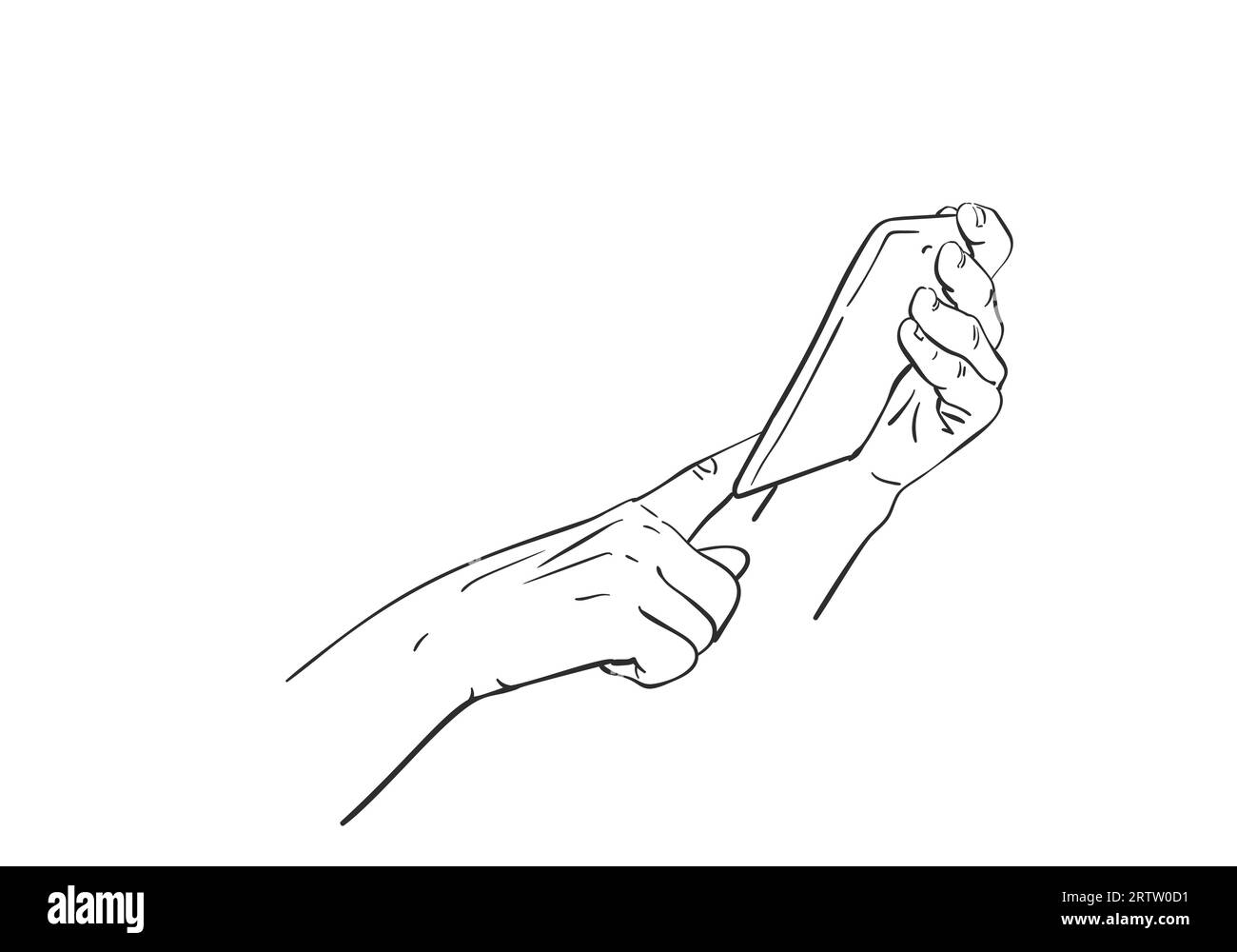 Sketch of hand holding tablet and finger touch screen, Hand drawn ...