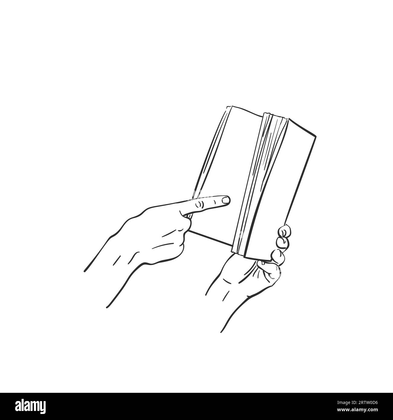 Sketch of book in hand pointing fith finger on page, Hand drawn ...