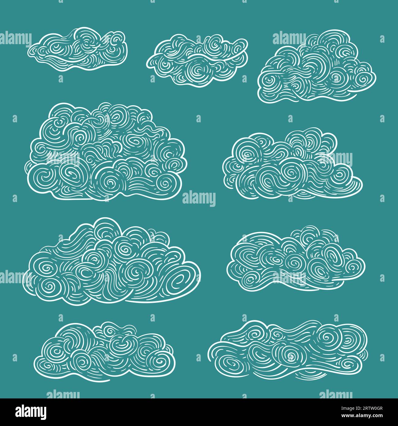 Vintage engraved clouds vector set hand drawn doodle, White detailed ...