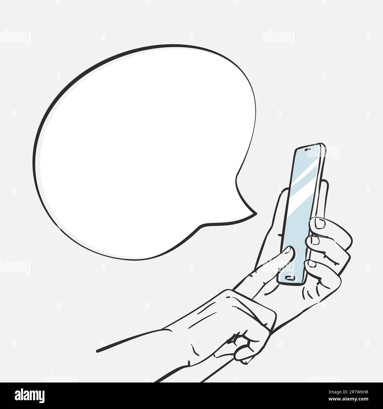 Speech bubble from smartphone in hand with finger touch screen, Hand ...