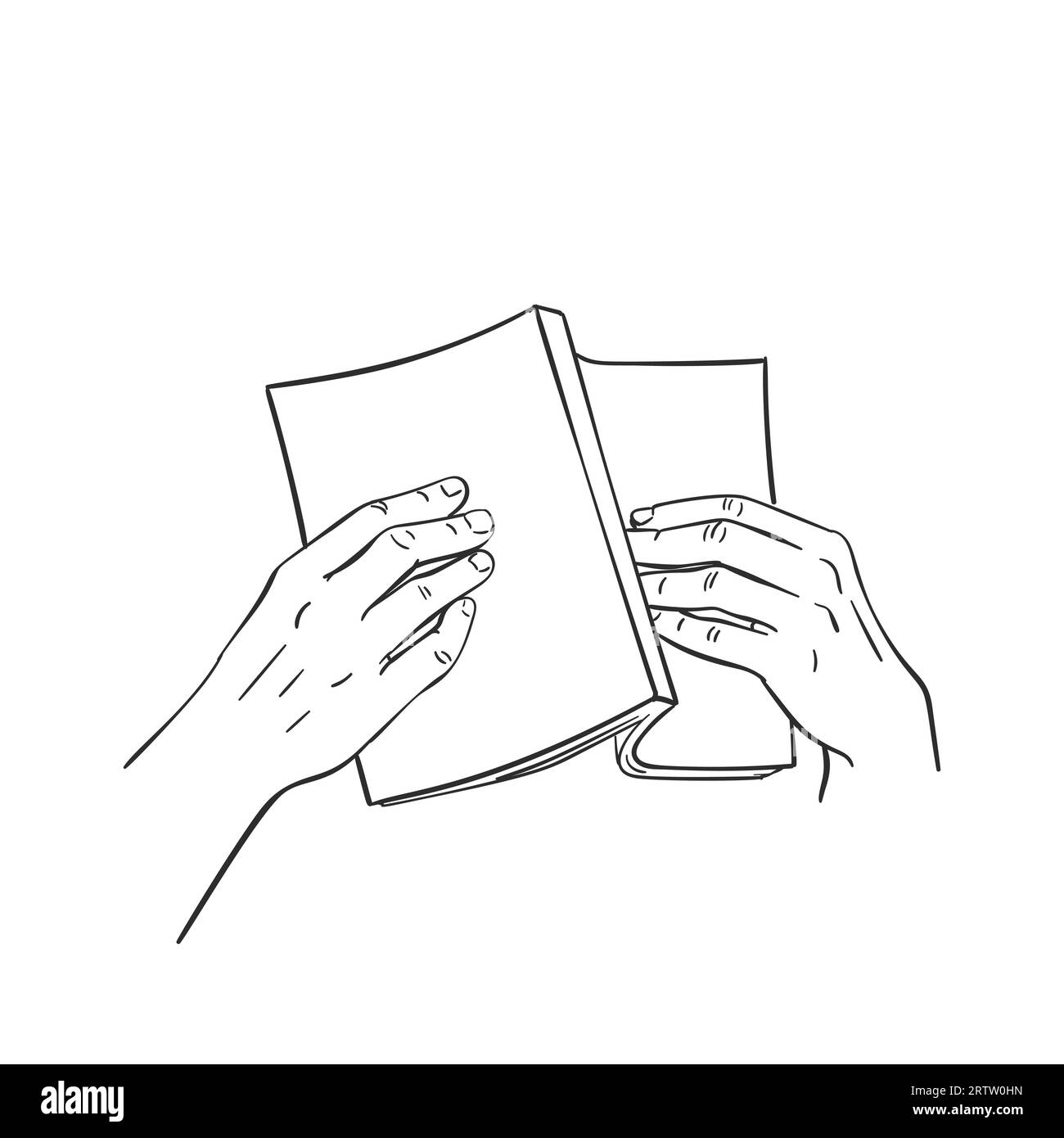 Sketch of open book in hands, Hand drawn isolated vector line art ...
