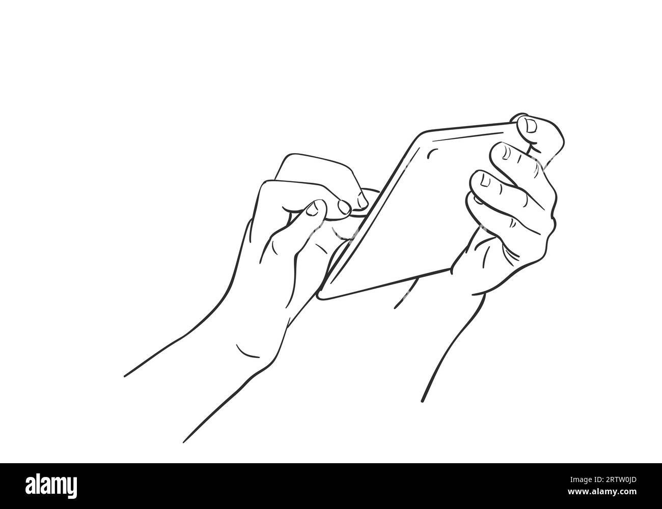 Sketch of hand holding tablet and fingers touch screen, Hand drawn ...
