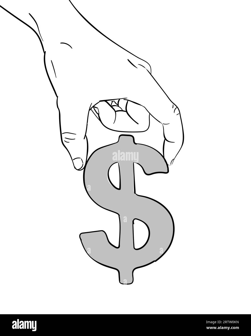 Hand holding Dollar sign. Vector sketch, Hand drawn linear illustration ...